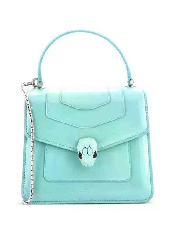 BVLGARI Serpenti Forever Top Handle Bag Patent Small Satchel - Green