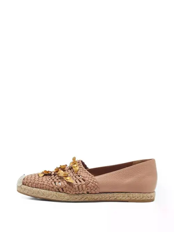 Valentino Garavani Woven Flower-embellished Espadrille Flats - Neutrals