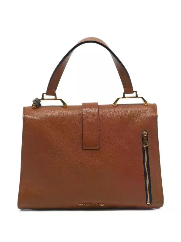 Miu Miu Pushlock Madras Leather Satchel Bag - Brown