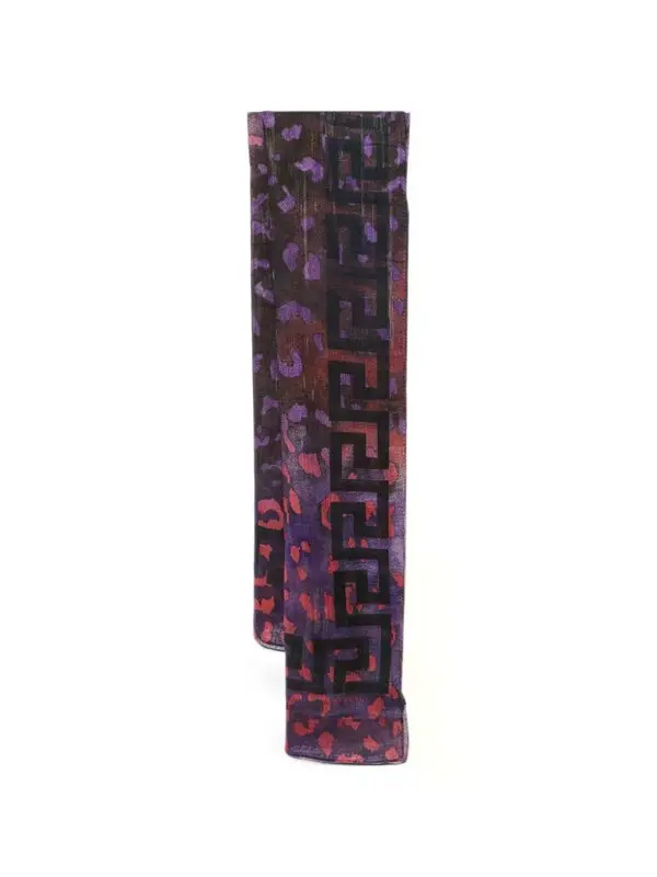 Versace Grecca Leopard-print Scarf - Purple
