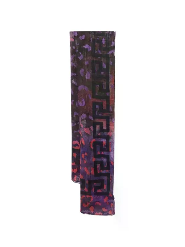 Versace Grecca Leopard-print Scarf - Purple