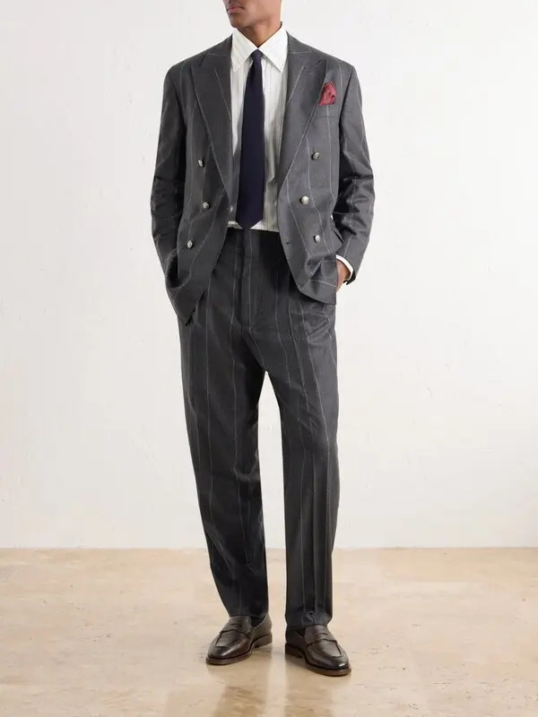 Brunello Cucinelli Double-breasted Pinstriped Wool, Cashmere And Silk-blend Flannel Suit Jacket