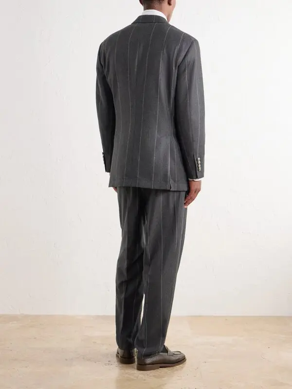 Brunello Cucinelli Double-breasted Pinstriped Wool, Cashmere And Silk-blend Flannel Suit Jacket