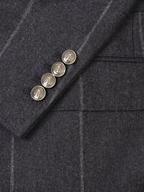 Brunello Cucinelli Double-breasted Pinstriped Wool, Cashmere And Silk-blend Flannel Suit Jacket