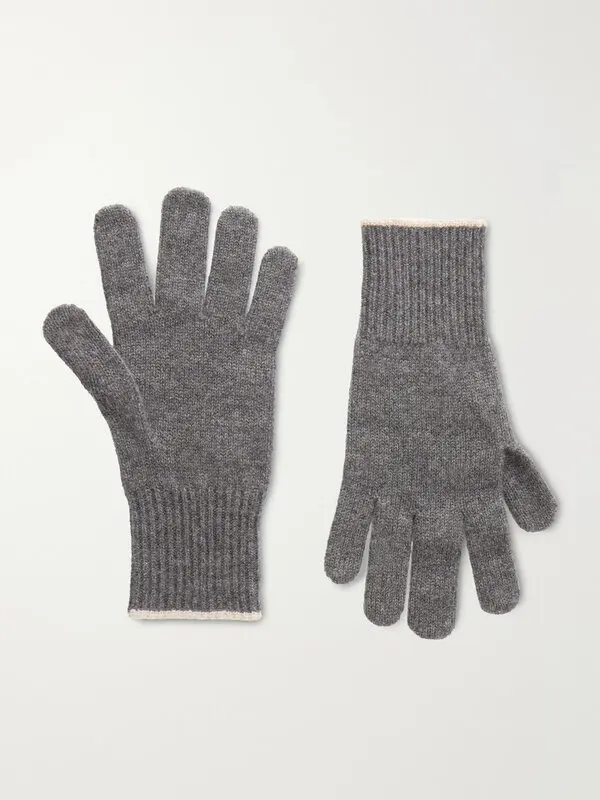 Brunello Cucinelli Ribbed Cashmere Gloves - Gray