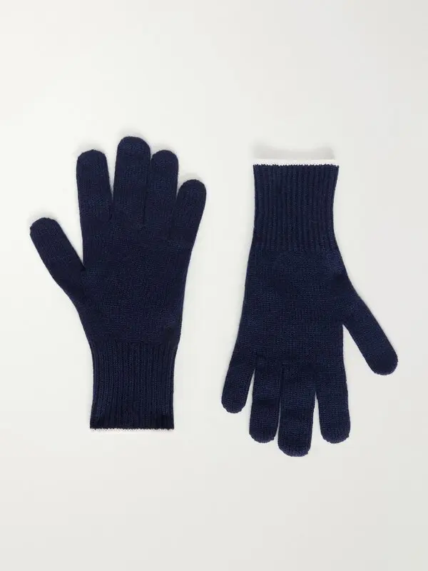 Brunello Cucinelli Ribbed Cashmere Gloves - Blue