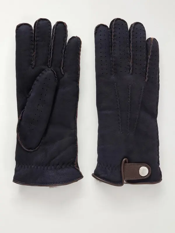 Brunello Cucinelli Leather-trimmed Suede Gloves