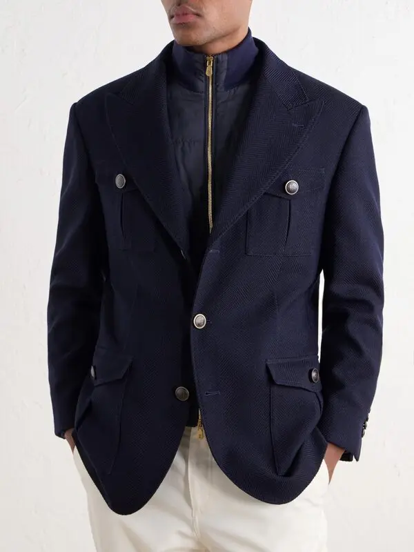 Brunello Cucinelli Herringbone Wool And Cotton-blend Twill Jacket With Detachable Shell Liner