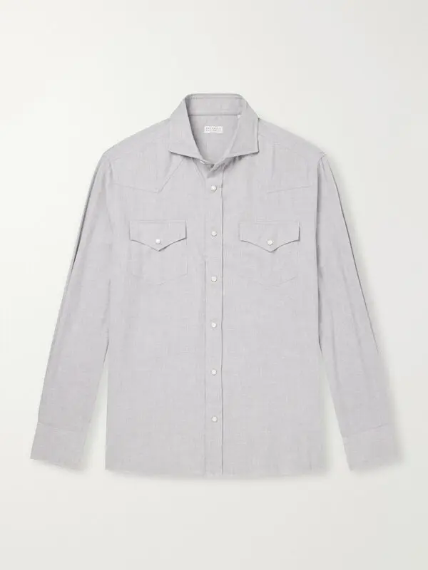 Brunello Cucinelli Cotton-flannel Western Shirt - Gray