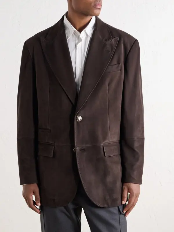 Brunello Cucinelli Paneled Pintucked Suede Blazer