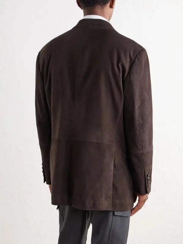 Brunello Cucinelli Paneled Pintucked Suede Blazer