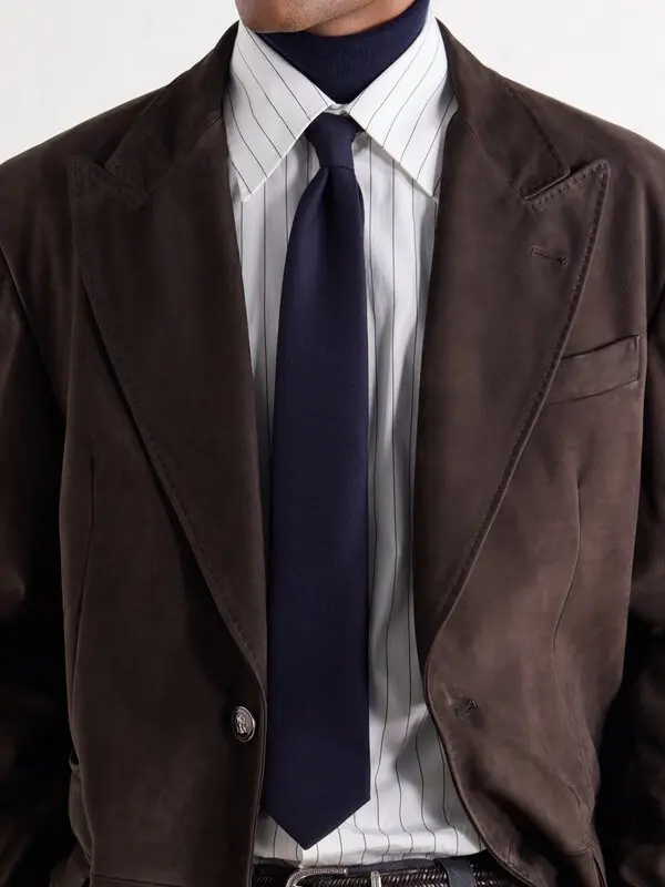 Brunello Cucinelli Paneled Pintucked Suede Blazer