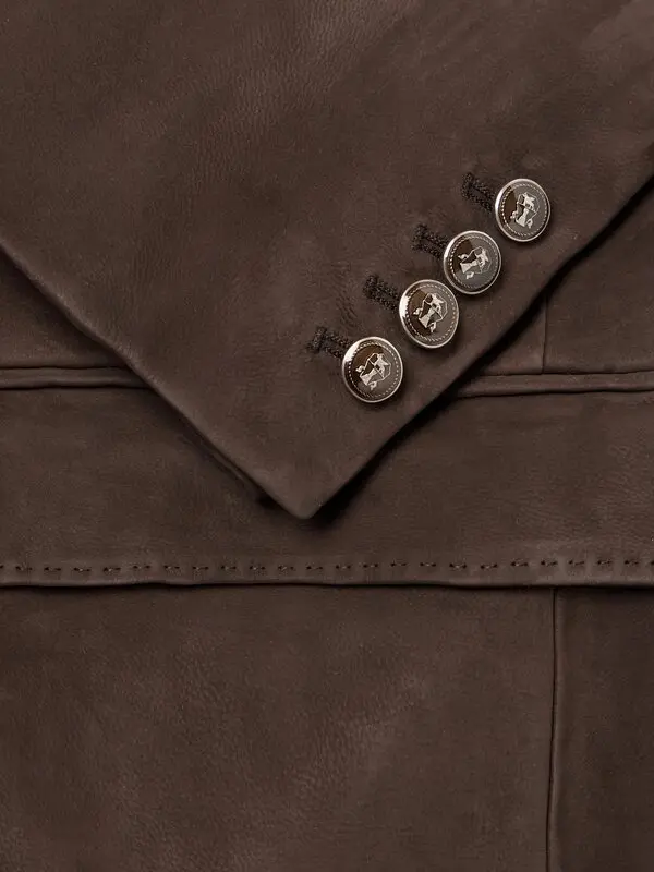 Brunello Cucinelli Paneled Pintucked Suede Blazer