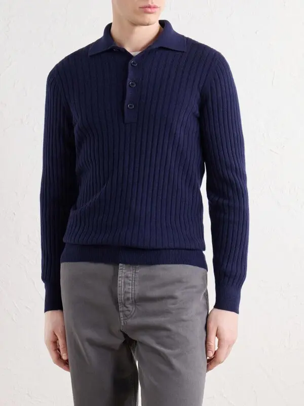 Brunello Cucinelli Ribbed Cashmere Polo Shirt