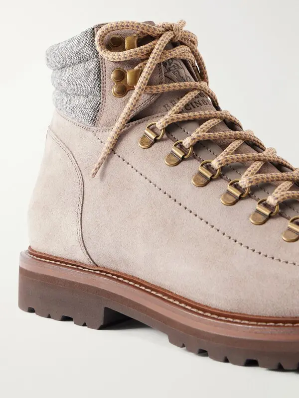 Brunello Cucinelli Leather-trimmed Suede Hiking Boots