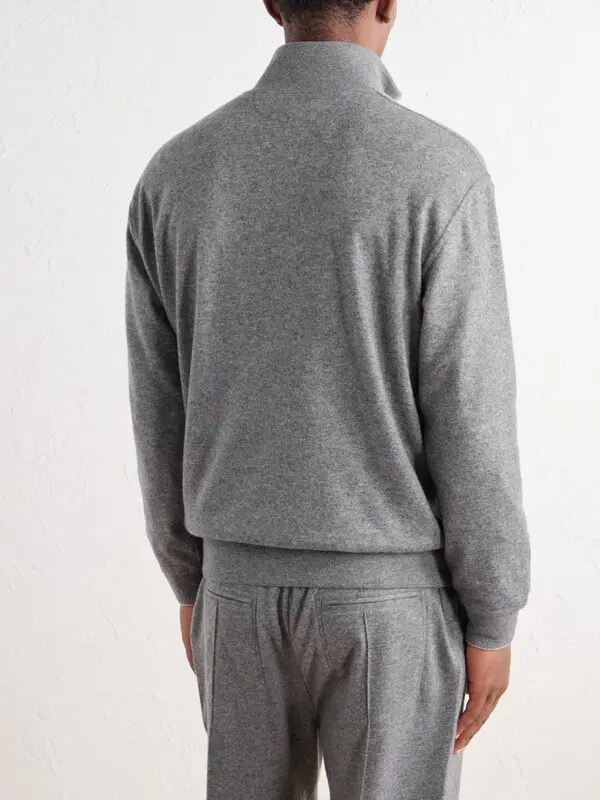 Brunello Cucinelli Logo-embroidered Cashmere Half-zip Sweater - Gray