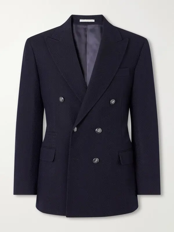 Brunello Cucinelli Double-breasted Wool And Cotton-blend Herringbone Suit Jacket