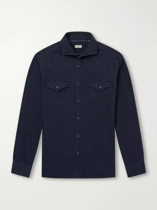 Brunello Cucinelli Cotton-canvas Western Shirt - Blue