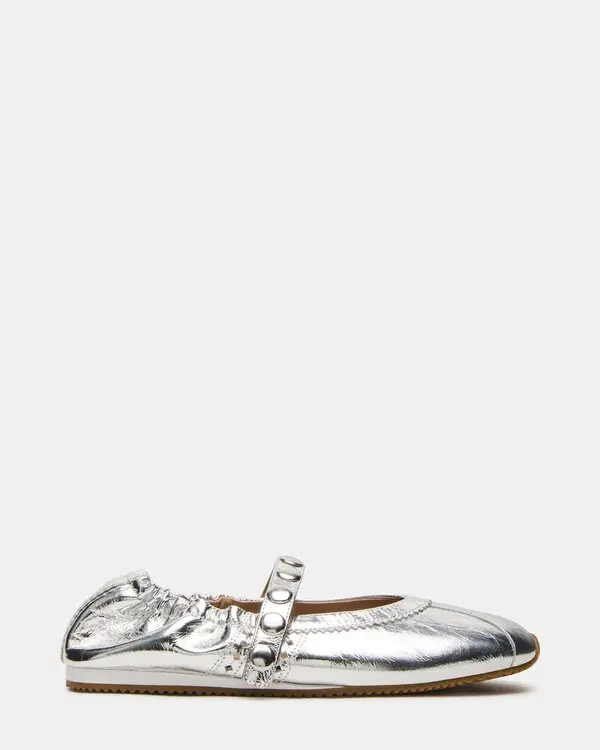 Steve Madden Anaya Leather Studs Ballet Flats - Silver