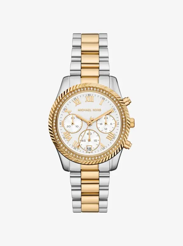 Michael Kors Lexington Pavé Two-tone Watch In By - Silver