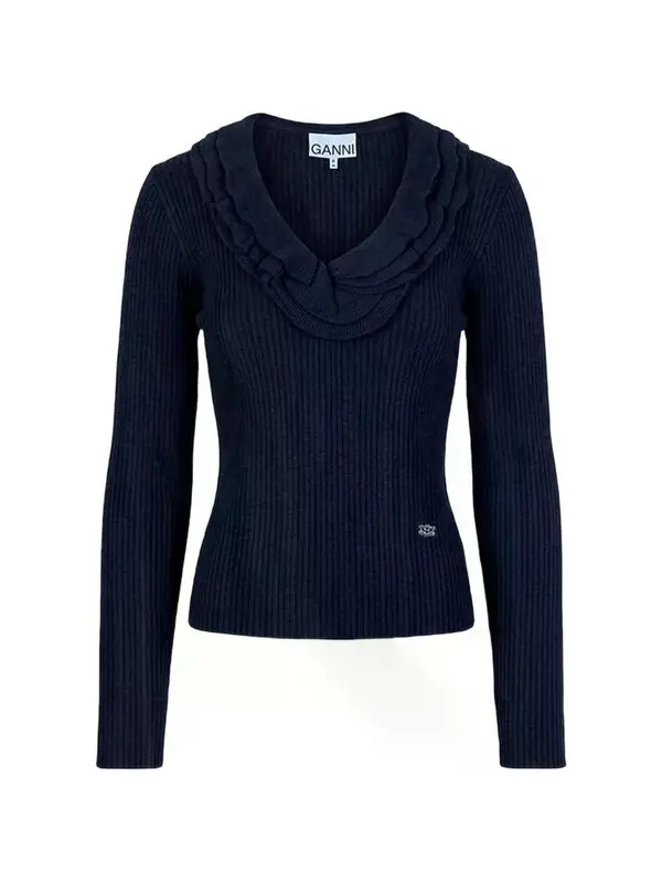 GANNI Top In Ribbed Merino - Blue