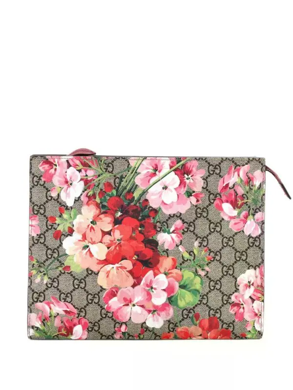 Gucci Toiletry Pouch Blooms Print Gg Coated Canvas Large Clutch Bag - Multicolour