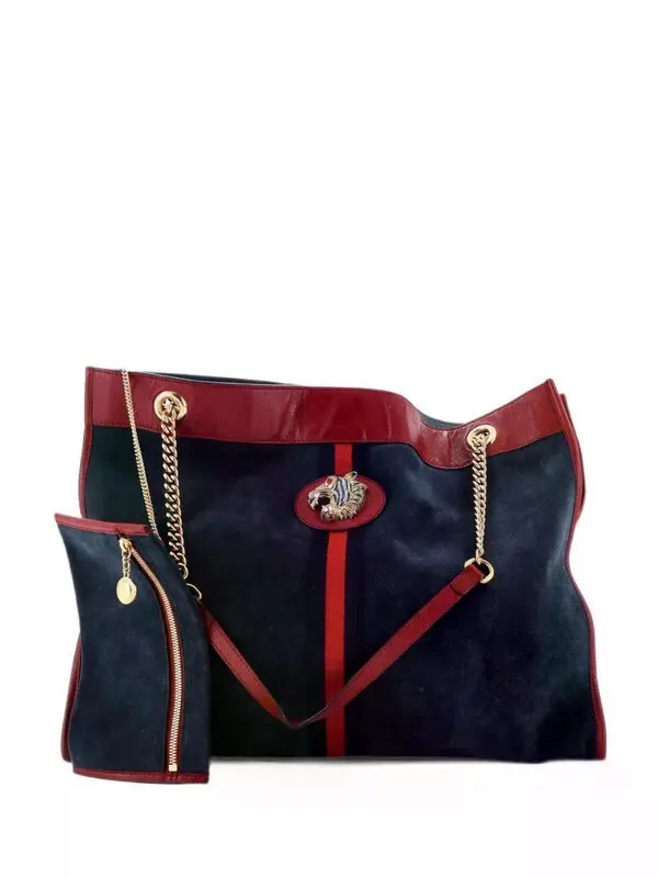 Gucci Rajah Chain Suede Large Tote Bag - Blue