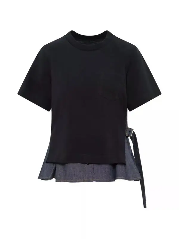 Sacai Denim-panelled Cotton T-shirt - Blue