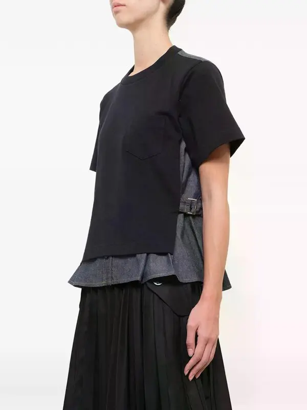 Sacai Denim-panelled Cotton T-shirt