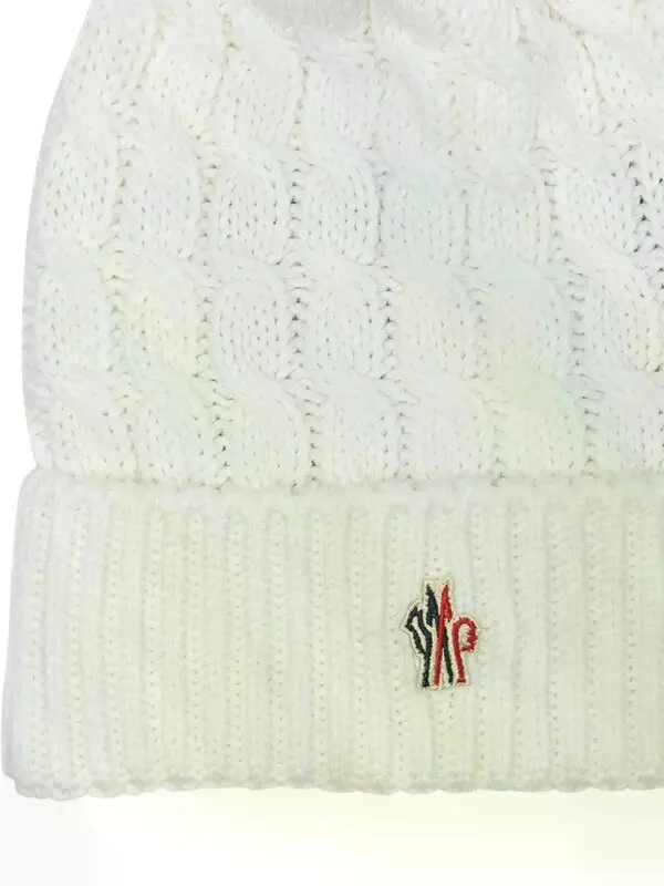 Moncler Cable-knit Pompom Beanie Hat - White