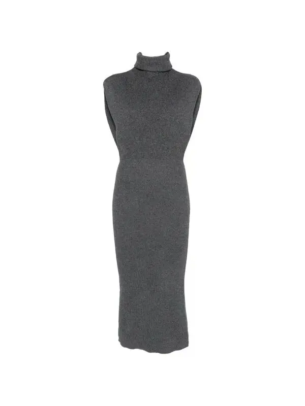 TWINSET Ribbed Roll-neck Midi Dress