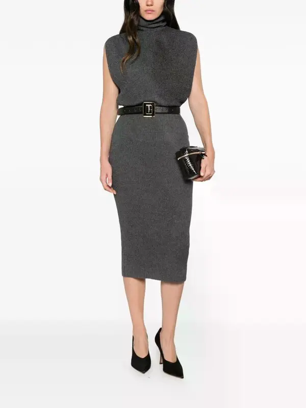 TWINSET Ribbed Roll-neck Midi Dress
