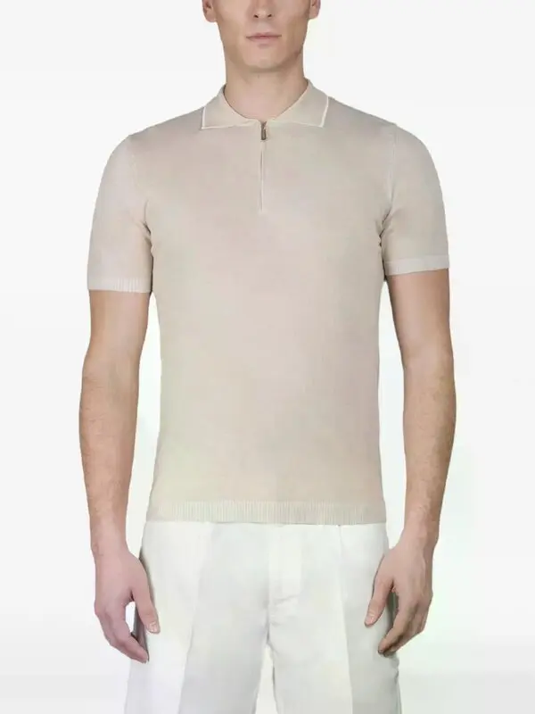 MOORER Short-sleeve Zip-up Sweater - Neutrals