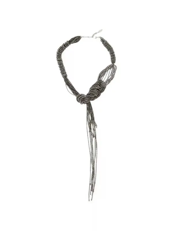 Brunello Cucinelli Beaded Knotted Necklace - Grey