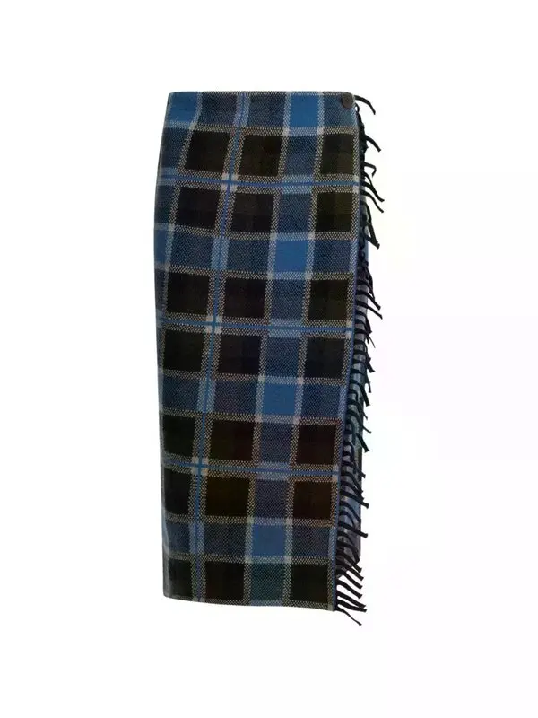Guest In Residence Check-pattern Fringed Midi Skirt - Blue