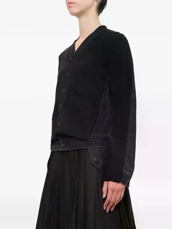 Sacai Denim-panelled Knit Cardigan
