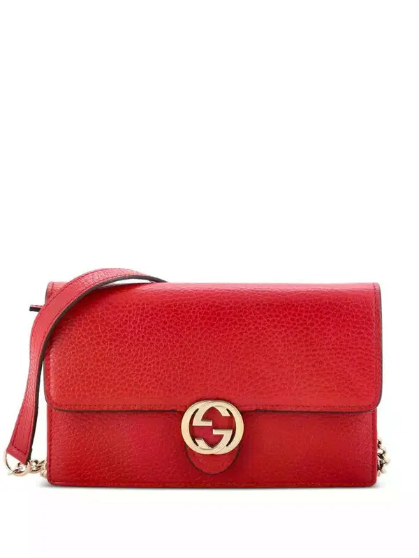 Gucci Interlocking Wallet On Chain Leather Crossbody Bag - Red