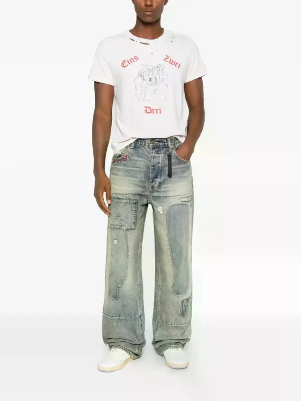 DAGGER Distressed Graphic-print T-shirt - Neutrals