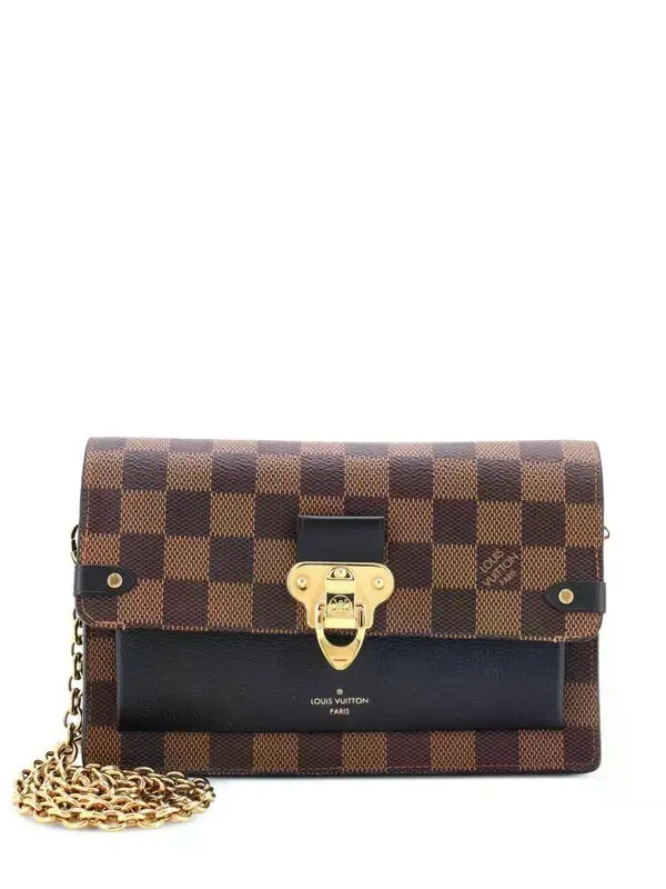 LOUIS VUITTON Vavin Chain Wallet Nm Damier With Leather Crossbody Bag - Black