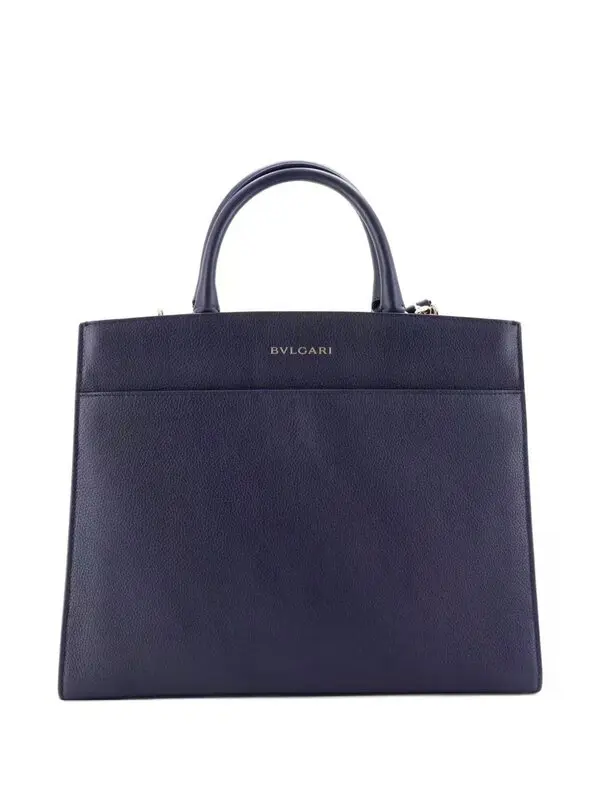 BVLGARI Embellished Logo Tote Bag Leather Medium Crossbody Bag - Blue