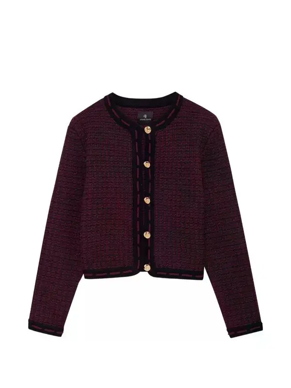 ANINE BING Nora Tweed Cardigan Burgundy - Red