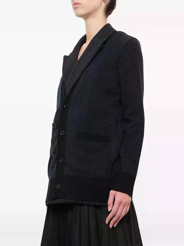 Sacai Double-faced Herringbone-knit Cardigan