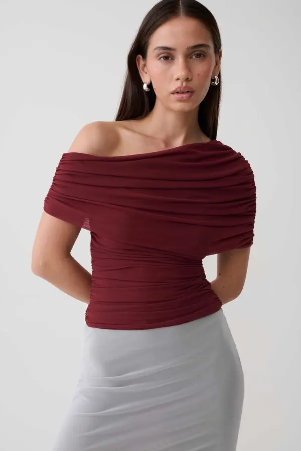 Meshki Arina Fluid Loose Neck Jersey Mesh Top
