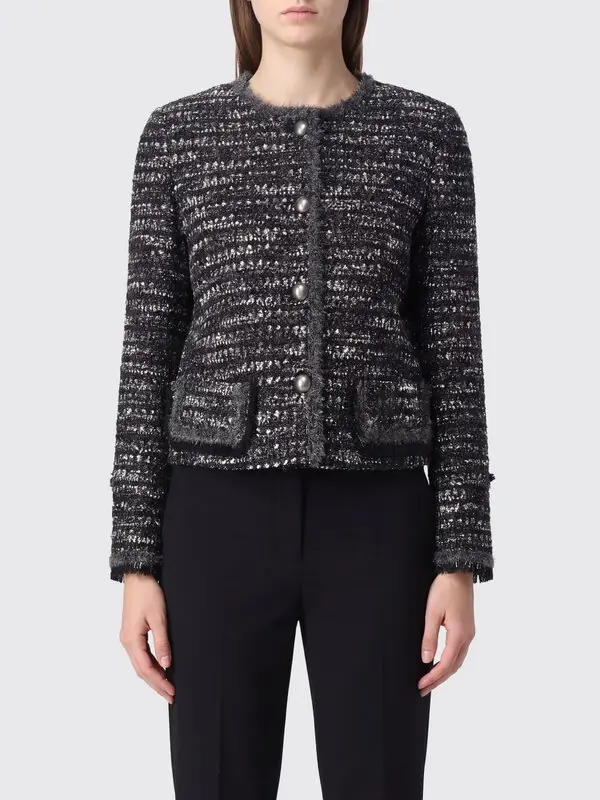 Emporio Armani Virgin Wool Blend Knit Blazer With Crew Neck - Blue