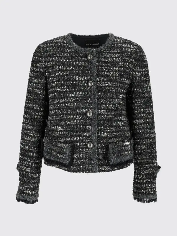 Emporio Armani Virgin Wool Blend Knit Blazer With Crew Neck