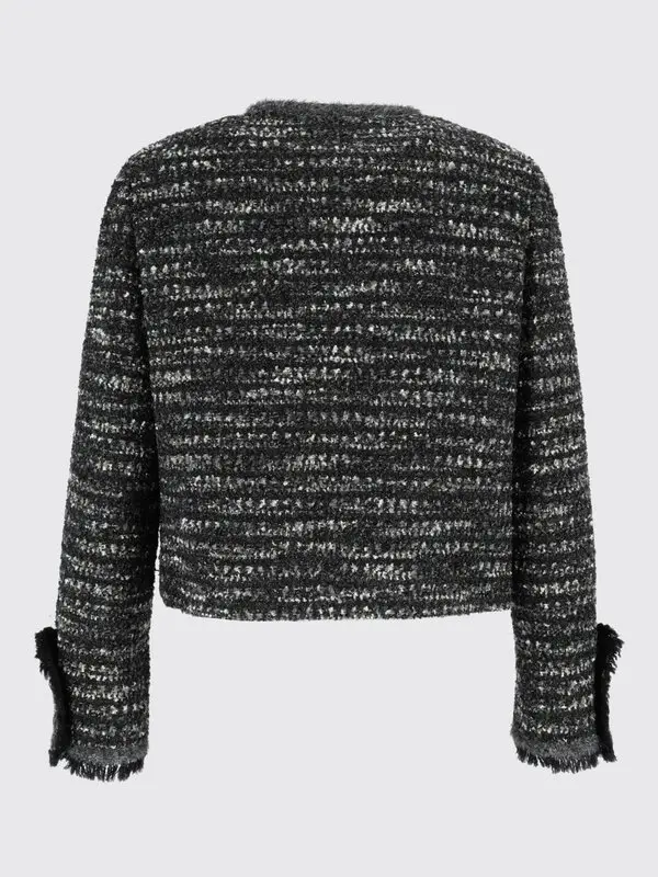 Emporio Armani Virgin Wool Blend Knit Blazer With Crew Neck