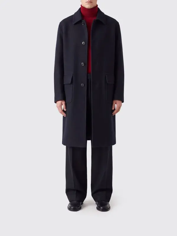 Dries Van Noten Single-breasted Long Coat In Pure Wool With Flap Pockets - Blue