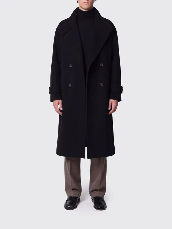 Tagliatore Double-breasted Long Coat In Wool Blend With Buckled Cuffs - Black