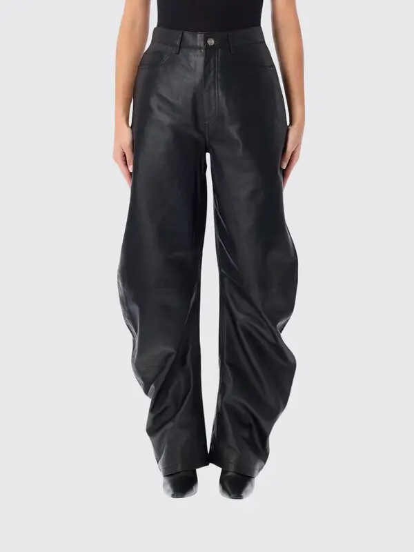 ROTATE BY BIRGER CHRISTENSEN High-waisted Wide-leg Trousers In Lambskin Leather - Black