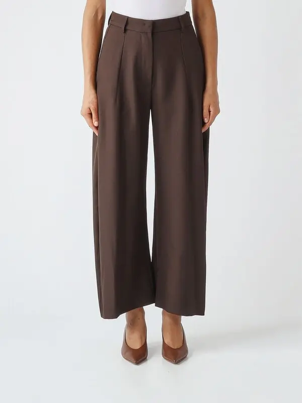 MEIMEIJ High-waisted Wide-leg Crêpe Cropped Trousers - Cocoa